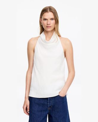 Arket Neckholder-Top Aus Leinenmischung -Wei&szlig;