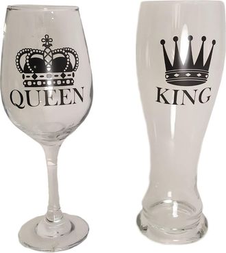 Out of the Blue King Bierglas Queen Weinglas 2er Set 100% Glas, Fassungsvermögen 600 & 430 ml. 2-teilig, in PVC-Box
