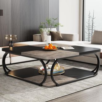 Tribesigns Couchtisch Quadratisch für Wohnzimmer, 100 x 100 x 50 cm Holzwerkstoff Couchtisch Niedrig Wohnzimmertisch für Modernes Wohnzimmer, Schwarz Grau