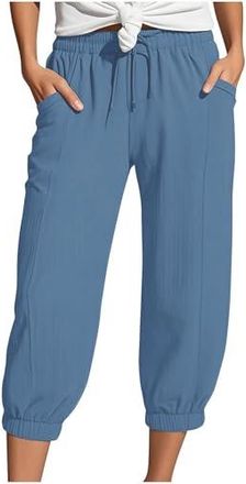 Generic Pantalon en coton et lin pour femme - Jambe large - Pantalon de plage d&eacute;t&eacute; pour femme - Confortable - Pantalon de yoga Palazzo XIYU26047, bleu, XXL