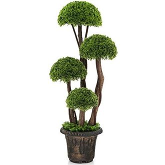 Giantex Arbre Artificiel 90 cm, Plante Artificiel avec 4 Boules de Cèdre, Faux Cyprès Topiaire, Pot avec Ciment, Arbuste Artificiel Extérieur Intérieur pour M