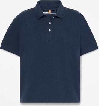 Timberland Kurz&auml;rmeliges Piqu&eacute;-Polohemd f&uuml;r Damen in Dunkelblau, Damen, Blau, Gr&ouml;&szlig;e