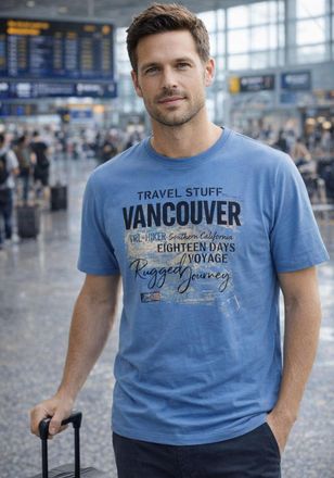 Man's World T-Shirt MANS WORLD, Herren, Gr. 5XL (72/74), blau, Jersey, Obermaterial: 100% Baumwolle, bedruckt, regular fit, Rundhals, Shirts T-Shirt, Kurzarm, bed