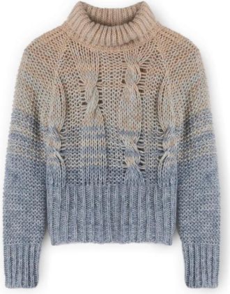 Motivi Femme, Pulls, Bleu, Taille: 42 FR Pull en maille torsad&eacute;e en m&eacute;lange de laine avec motif d&eacute;grad&eacute;