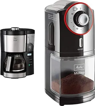MELITTA Machine &agrave; caf&eacute; filtre, mod&egrave;le de minuterie Look V, num&eacute;ro de mod&egrave;le 1025-08, acier inoxydable, noir & Molino, Noir/Rouge, 1019-01, Moulin &agrave; Caf&eacute; &Eacute;lect