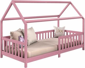 IDIMEX Lit cabane nina 90 x 200 cm, en pin massif lasuré rose