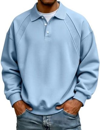 Generic Sweat-shirt &agrave; demi-fermeture &eacute;clair pour homme - Couleur unie - Manches longues - Col &agrave; revers - Coupe d&eacute;contract&eacute;e - Confortable - V&ecirc;tements de sport