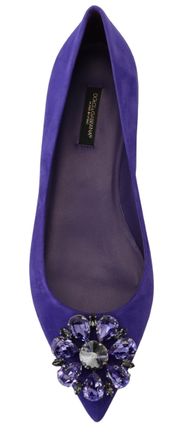 Dolce & Gabbana Womens Crystal-Embellished Suede Flat Purple Leather Goat