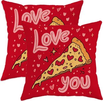 Generic Pizza, Verspielt, L&auml;ssig, Herzen, Sterne, Rot Dekokissen Atmungsaktiv Sofakissen Modern Kissenh&uuml;lle F&uuml;r B&uuml;ro Balkon Hotel 45X45Cm 2Er Set