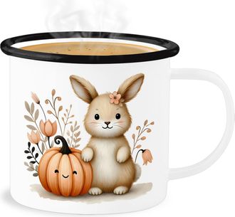 Shirtracer Emaille Becher Blechbecher - Tassen - Süßer Hase mit Kürbis | Herbstliches Baby und Kinder Motiv | Niedliches Design für Halloween und Herbst | Gesche