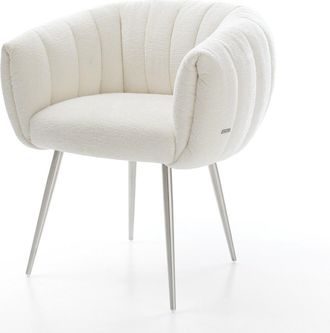 DELIFE Esszimmerstuhl Jada-Flex Boucl&eacute; Soft Beige 4-Fu&szlig; konisch Edelstahl Taschenfederkern, Esszimmerst&uuml;hle