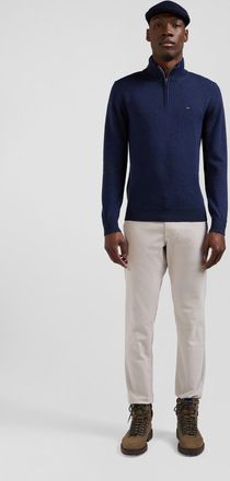 Eden Park Pull Col Camionneur Zipp&eacute; En Laine Et Coton Bleu Fonc&eacute; Coupe Regular