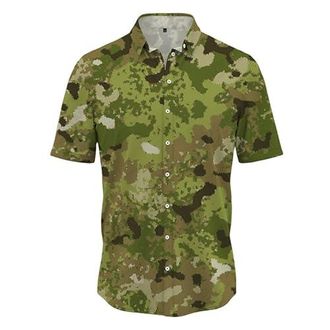 Keephen Feuilles Impression 3D Boutonn&eacute;e Chemise pour Femmes Hommes Nouveaut&eacute; Hawaiian Chemises Manches Courtes Plage Aloha Chemise