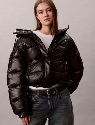 Calvin Klein Jeans Steppjacke SHINE PUFFER regular fit, mit Kapuze, gl&auml;nzendes Material