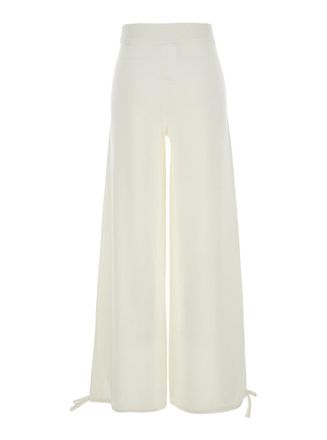 Max Mara Womens White Wool Wide Leg Pants With Elastic Waist Virgin Trousers