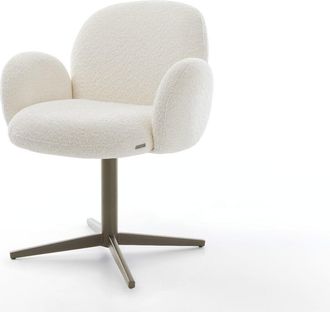 DELIFE Drehstuhl Nube-Flex mit Armlehnen Bouclé Weiß Fußkreuz Effektfinish Titan 360° drehbar Taschenfederkern, Esszimmerstühle