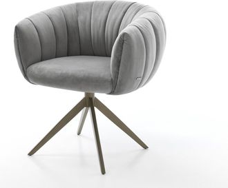 DELIFE Drehstuhl Jada-Flex Samt Grau Kreuzgestell breit Effektfinish Titan 360&deg; drehbar Wippfunktion Taschenfederkern, Esszimmerst&uuml;hle