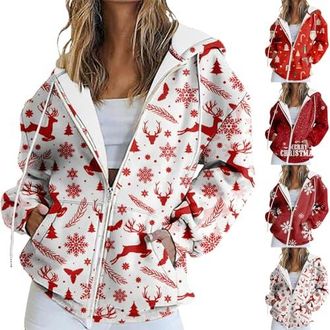 Generic HUIFUAO Sweat &agrave; capuche de No&euml;l pour femme avec imprim&eacute; renne amusant et arbre de No&euml;l - Veste dhiver chaude doubl&eacute;e en polaire - Fermeture &eacute;clair - M
