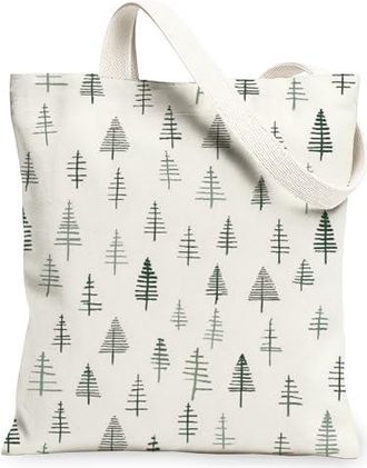 Generic Sacs fourre-tout en toile, motif sapin &eacute;l&eacute;gant, sacs d&eacute;picerie r&eacute;utilisables, l&eacute;gers et lavables avec bandouli&egrave;re en toile pour O, Blanc, 13x15 Inch
