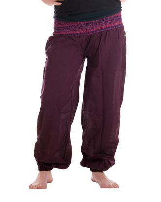 vishes Alternative Bekleidung - Sommer Chino Haremshose aus Baumwolle mit super elastischem Bund - handgewebt Pflaume