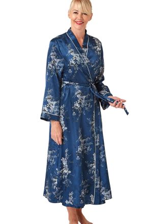 Marlon Damen Vara Piped Floral Printed Satin Long Robe Bademantel, ozeanblau, 38