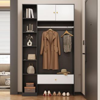 Liberte Porte-Manteau, Meuble dEntr&eacute;e, Vestiaire 105x185x40 cm noir/blanc, armoire rangement, penderie 2 portes, tiroir, 6 niches