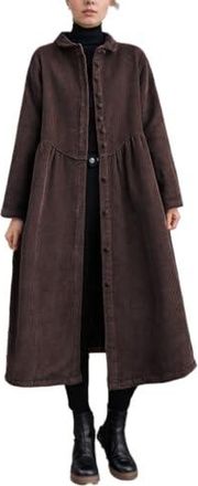 Generic Veste en velours c&ocirc;tel&eacute; pour femme manteau long chaud d&eacute;contract&eacute; l&acirc;che vintage &agrave; manches longues boutonn&eacute; col &agrave; revers surdimensionn&eacute; (Caf&eacute;,S)