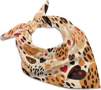 Generic Écharpe légère en soie carrée avec imprimé tigre et coeur imprimé léopard, écharpe damour pour cheveux, foulard respirant, cadeau pour femme et homme,