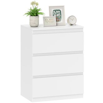 HOMCOM Kommode mit 3 Schubladen Kommodenschrank Aufbewahrungsschrank Schubladenschrank f&uuml;r Schlafzimmer, Wohnzimmer, Flur, Wei&szlig;