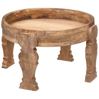 Atmosphera Atmosphera - Table à café ronde en bois Gypsy de style rustique - Beige - d. 51 x h. 33,5 cm - Livraison gratuite