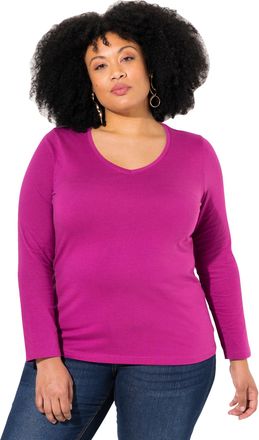 Ulla Popken Damen Shirt, Slim, V-Ausschnitt, Langarm, Lila, 62-64 EU