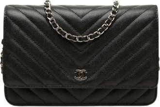 Chanel Pre-owned Portefeuille &agrave; cha&icirc;ne - Cuir Caviar matelass&eacute; - Femme - Pre-owned - Noir - Taille: ONE Size