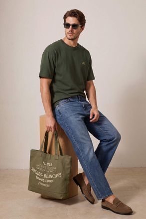 Trendyol MAN Herren Khaki Slogan Lang Oversize T-Shirts