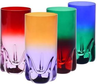 Krosno Glas f&uuml;r Wasser, Eau und Saft 300 ml - Lot von 4 St&uuml;cken und 4 verschiedenen Farben - Kollektion Aurora - Cristal sans plomb - Peint &agrave; la main