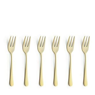 Amefa AUSTIN Kuchengabel Besteck Set 6-teilig | sehr elegant | Kuchengabeln 6 St&uuml;ck mit PVD Veredelung | Gold satiniert | L&auml;nge 14,3 cm | rostfrei & sp&uuml;lmas