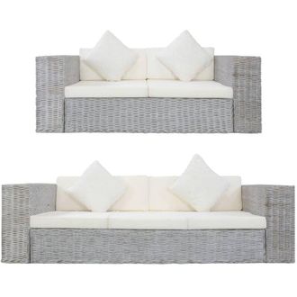 vidaXL Ensemble de canap&eacute;s 2 pcs avec coussins Gris Rotin naturel vidaXL