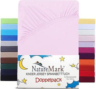 NatureMark Lot de 2 draps-housses en jersey pour enfant - 100 % coton - 70 x 140 cm - Rose