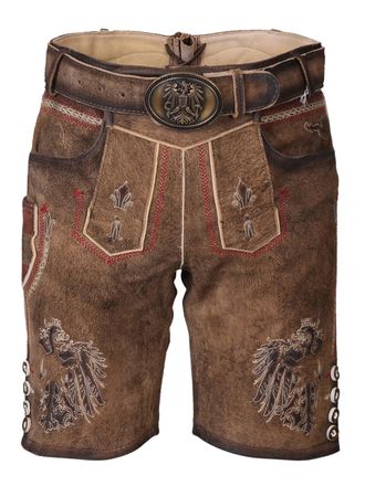 Kr&uuml;ger Herren Trachten Lederhose kurz, Modell: MEI Hoamat mit G&uuml;rtel, Knielang, Art.-Nr. 094666-0-0007, 56
