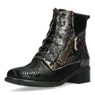 Laura Vita Damen Stiefelette mit Blumenmuster und Metallic Glanz Emcmao 66, Gr&ouml;&szlig;e:39 EU, Farbe:Schwarz