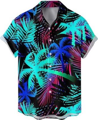Generic Chemises hawa&iuml;ennes amusantes pour homme - Chemise hawa&iuml;enne tropicale &agrave; manches courtes - Revers boutonn&eacute; - Flamant rose - Tendance des ann&eacute;es 80 - C