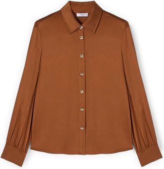 Motivi Femme, Blouses et Chemises, Brun, Taille: 38 FR Chemise en satin avec oeillets
