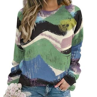 Generic Sweats &agrave; col rond pour femme, tendance, d&eacute;contract&eacute;, manches longues, pulls, t-shirts graphiques campagnard, sweat-shirt surdimensionn&eacute; pour femme san