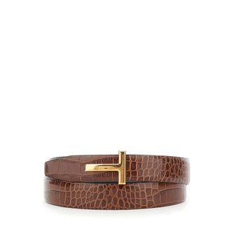 Tom Ford Homme, Accessoires, Brun, Taille: 110 CM Reversible Crocodile-Embossed T-Buckle Belt