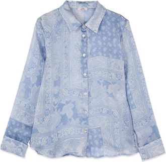 Oltre Femme, Blouses et Chemises, Bleu, Taille: 38 FR Chemise satin&eacute;e &agrave; imprim&eacute; foulard