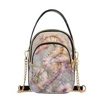 Mnsruu Petit sac &agrave; bandouli&egrave;re hipster hippocampe fleur fleur sac &agrave; main en cuir pour femme