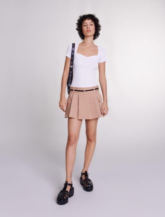 Maje Jupe Courte Pliss&eacute;e - Beige - Taille 36 - Maje