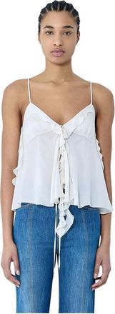 Chlo&eacute; Femme, Tops, Blanc, Taille: 34 FR Haut Court en Soie &agrave; Encolure en V et Rassemblement