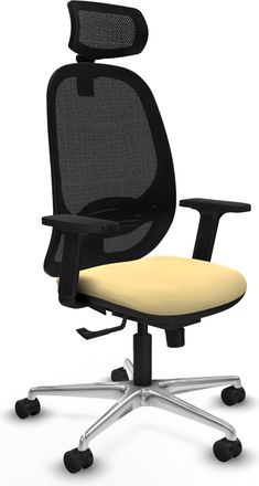 Piqueras y Crespo Schreibtischstuhl mit R&uuml;ckenlehne und 2D-Armlehnen, h&ouml;henverstellbare Lendenwirbelst&uuml;tze und h&ouml;henverstellbares Kopfteil, Schwarz / Cremefarben