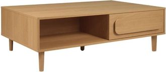 Sweeek Table basse vintage d&eacute;cor bois de ch&ecirc;ne 1 tiroir 2 niches 120cm - Juliana