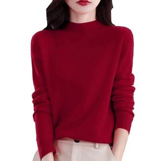 Generic Pull en cachemire chaud pour femme - Col rond - Chaud et léger - Manches longues - Doux, Rouge, XXL
